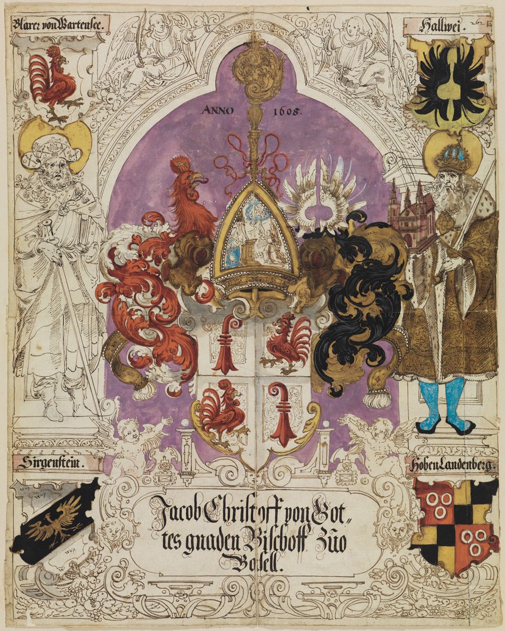 Riss mit Wappen Jakob Christoph Blarer von Wartensee, Bischof von Basel ...