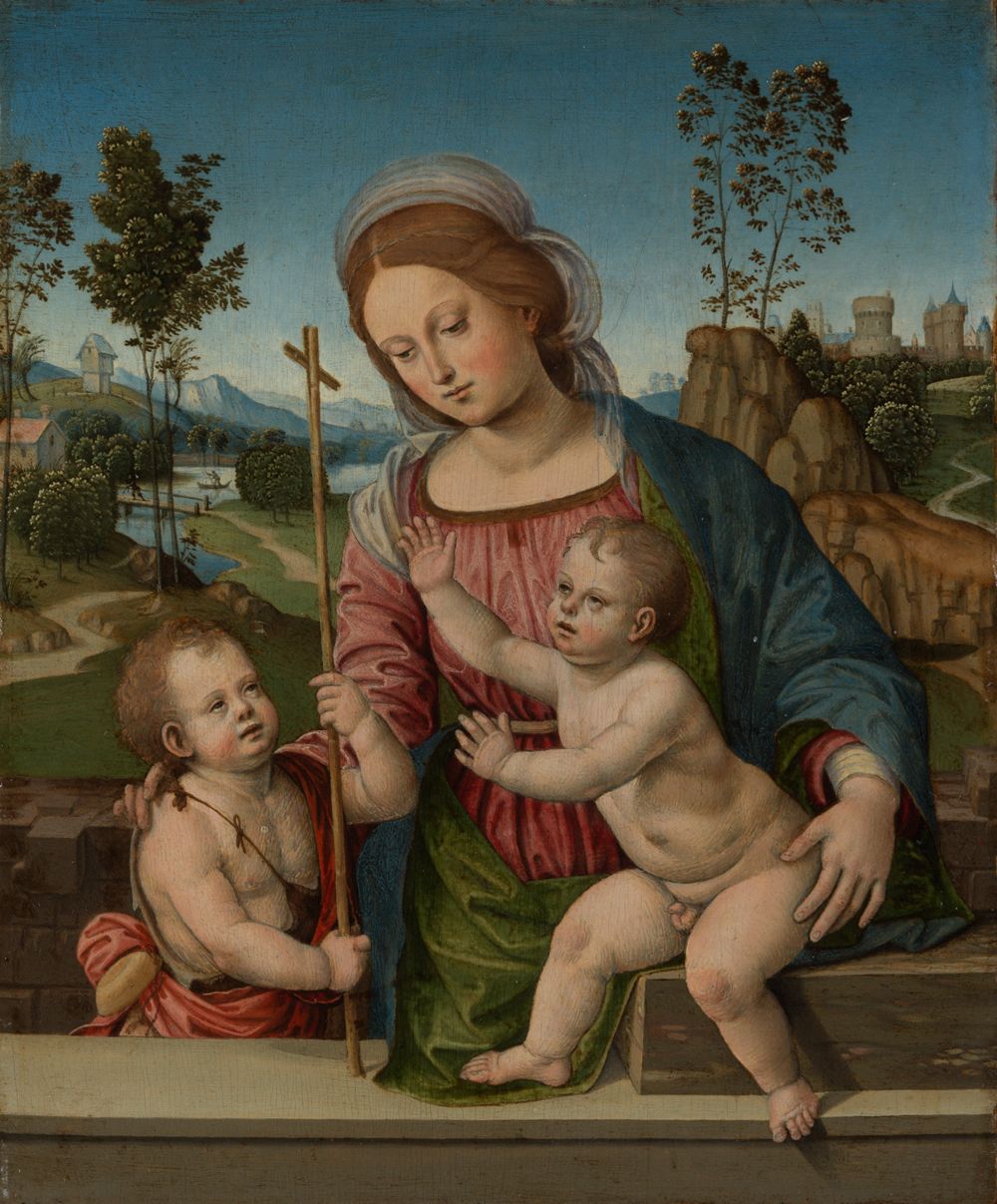 Maria mit dem Kind und dem Johannesknaben in einer Landschaft - Timoteo ...