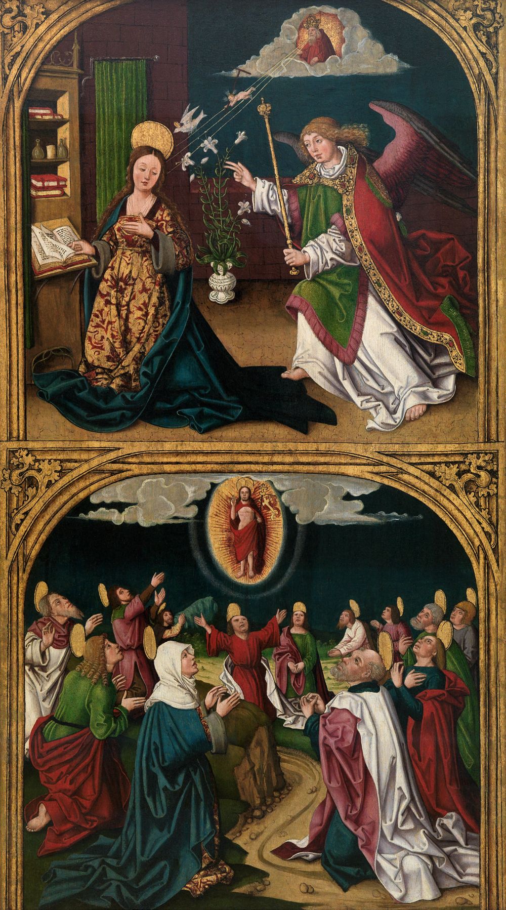 Anbetung des Kindes, verso: Verkündigung an Maria, Himmelfahrt Christi ...