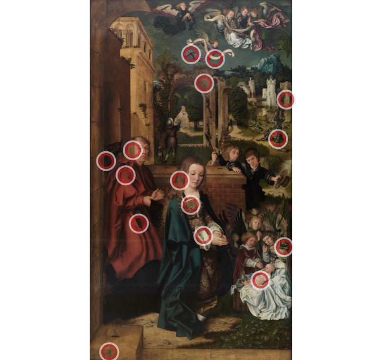 Anbetung des Kindes, verso: Verkündigung an Maria, Himmelfahrt Christi ...